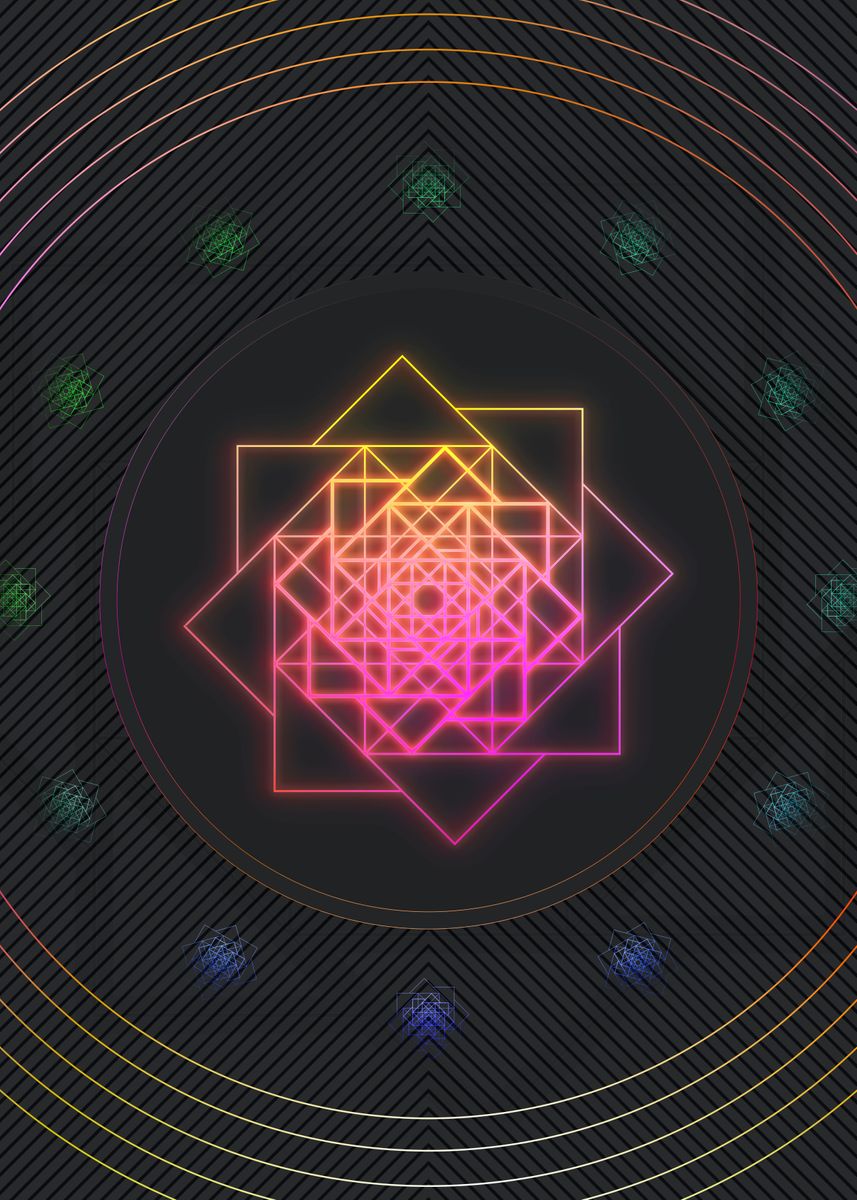 'Pink Neon Sacred Geometry' Poster, picture, metal print, paint by Holy ...