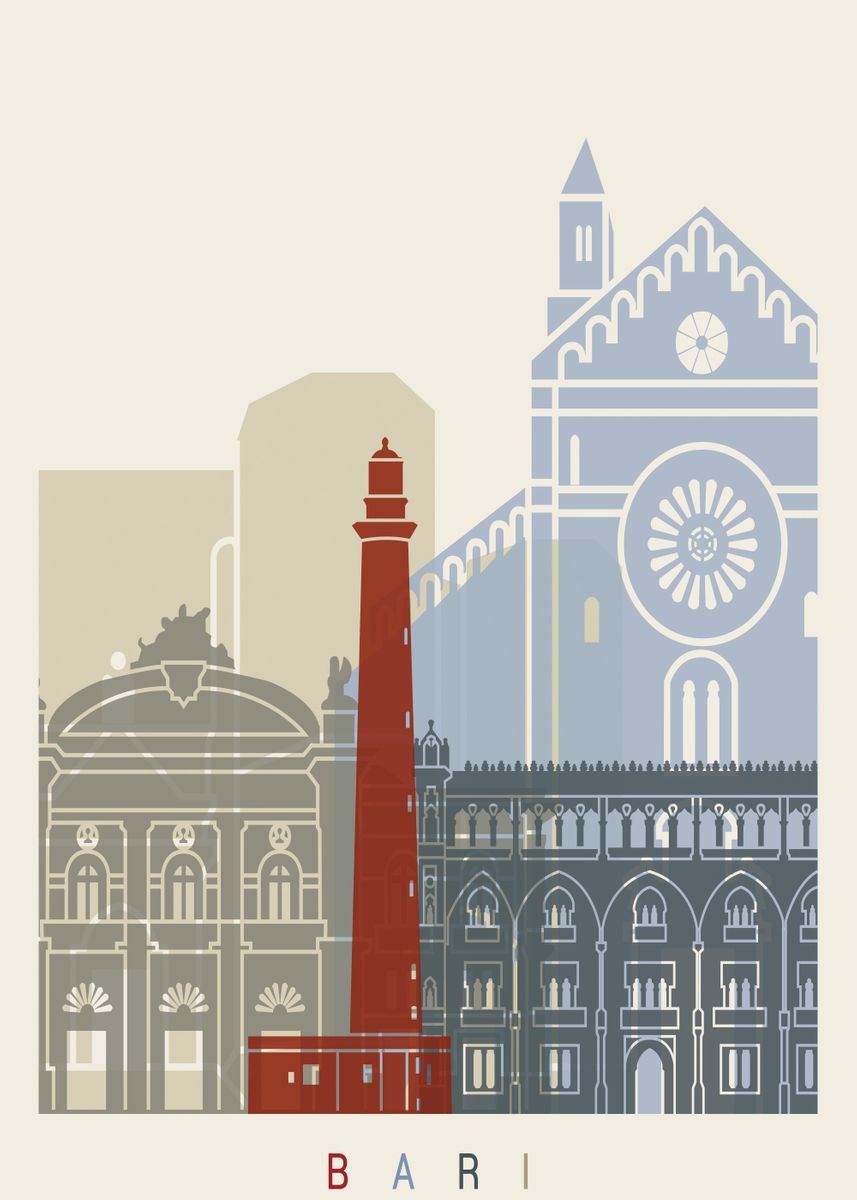 'Bari skyline poster' Poster, picture, metal print, paint by Cristina ...