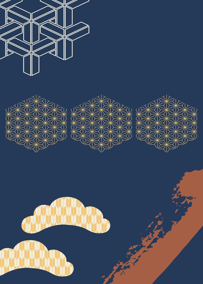 'japanese pattern blue' Poster, picture, metal print, paint by Lunaxys ...