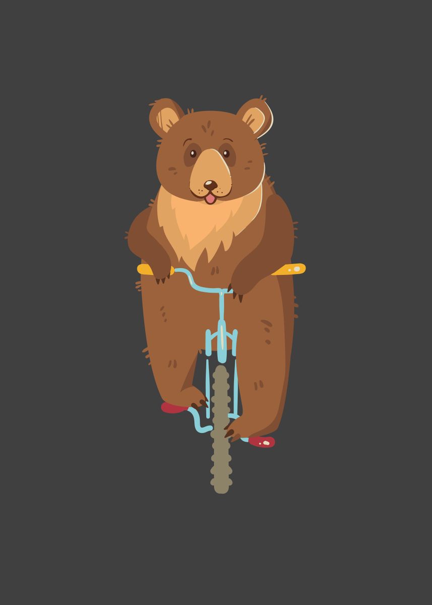 'Happy Grizzly Bear Cycling' Poster, picture, metal print, paint by ...