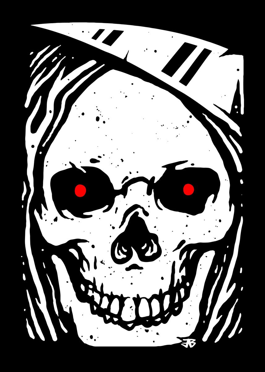 'Smiling Skull Red Eyes' Poster by John Marinakis | Displate