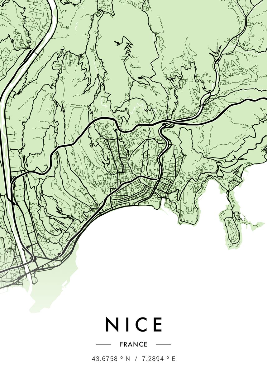 'Nice City Map Green' Poster, picture, metal print, paint by MVDZ ...