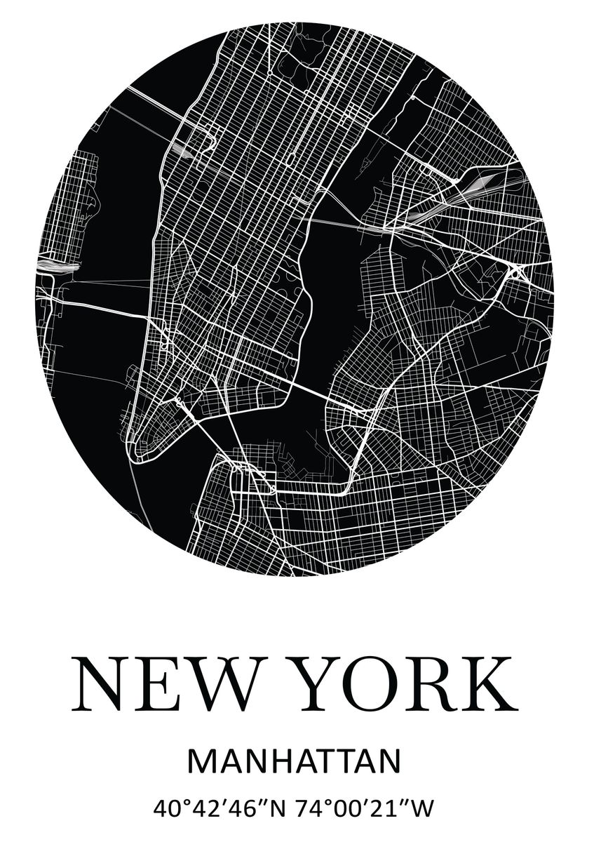 'New York Manhattan Map' Poster, picture, metal print, paint by Tim ...