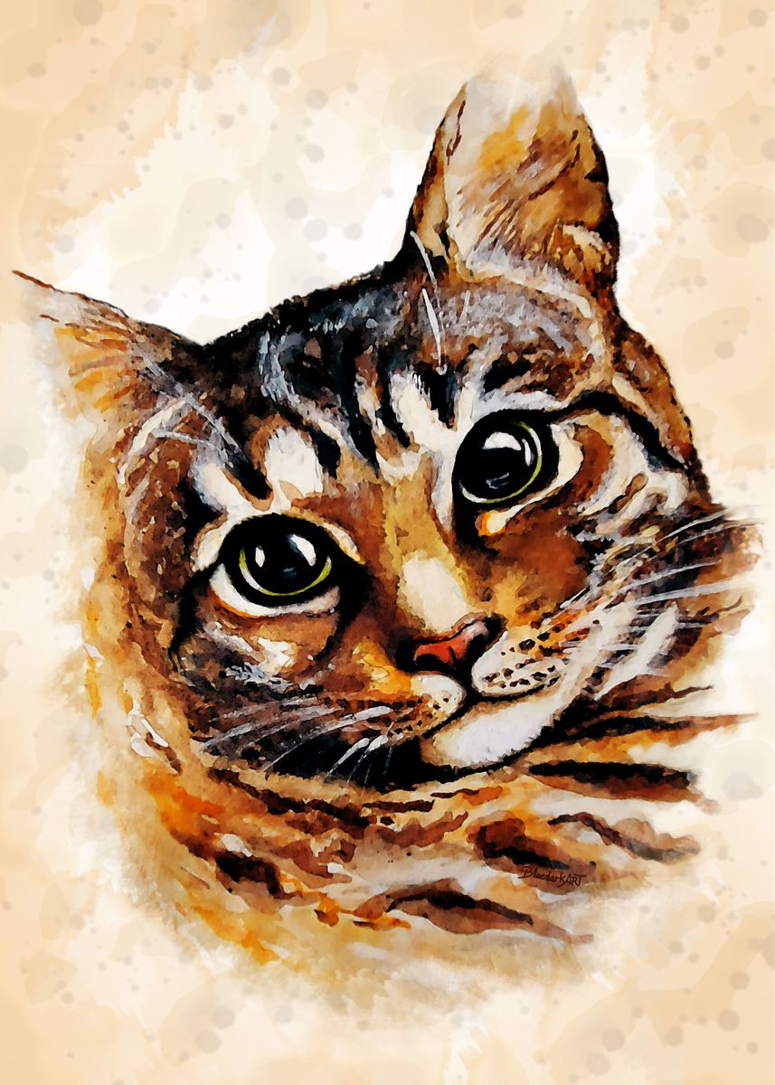 'Cat Portrait Watercolor' Poster, picture, metal print, paint by ...