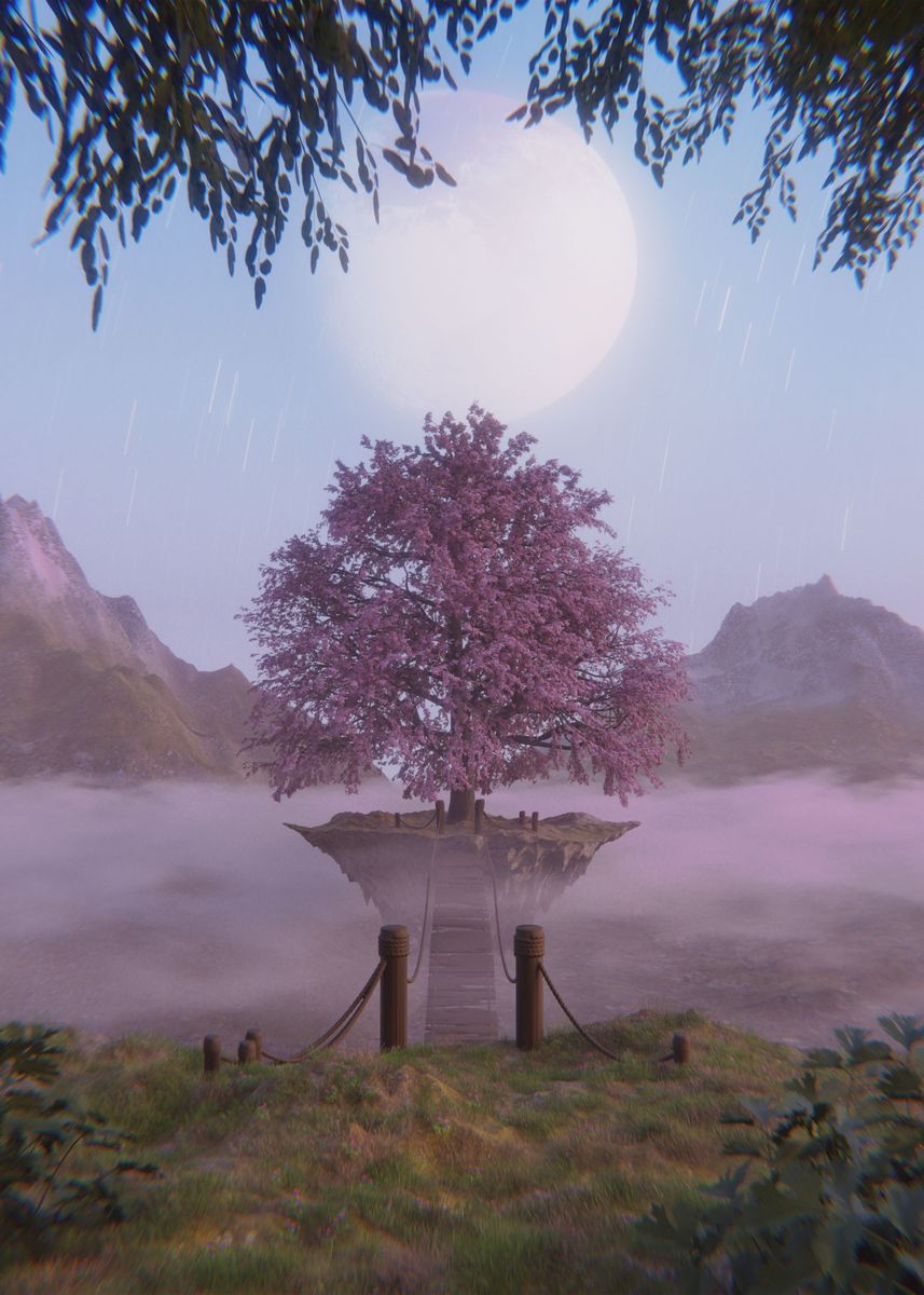 'floating tree island' Poster by Trigonal Art | Displate