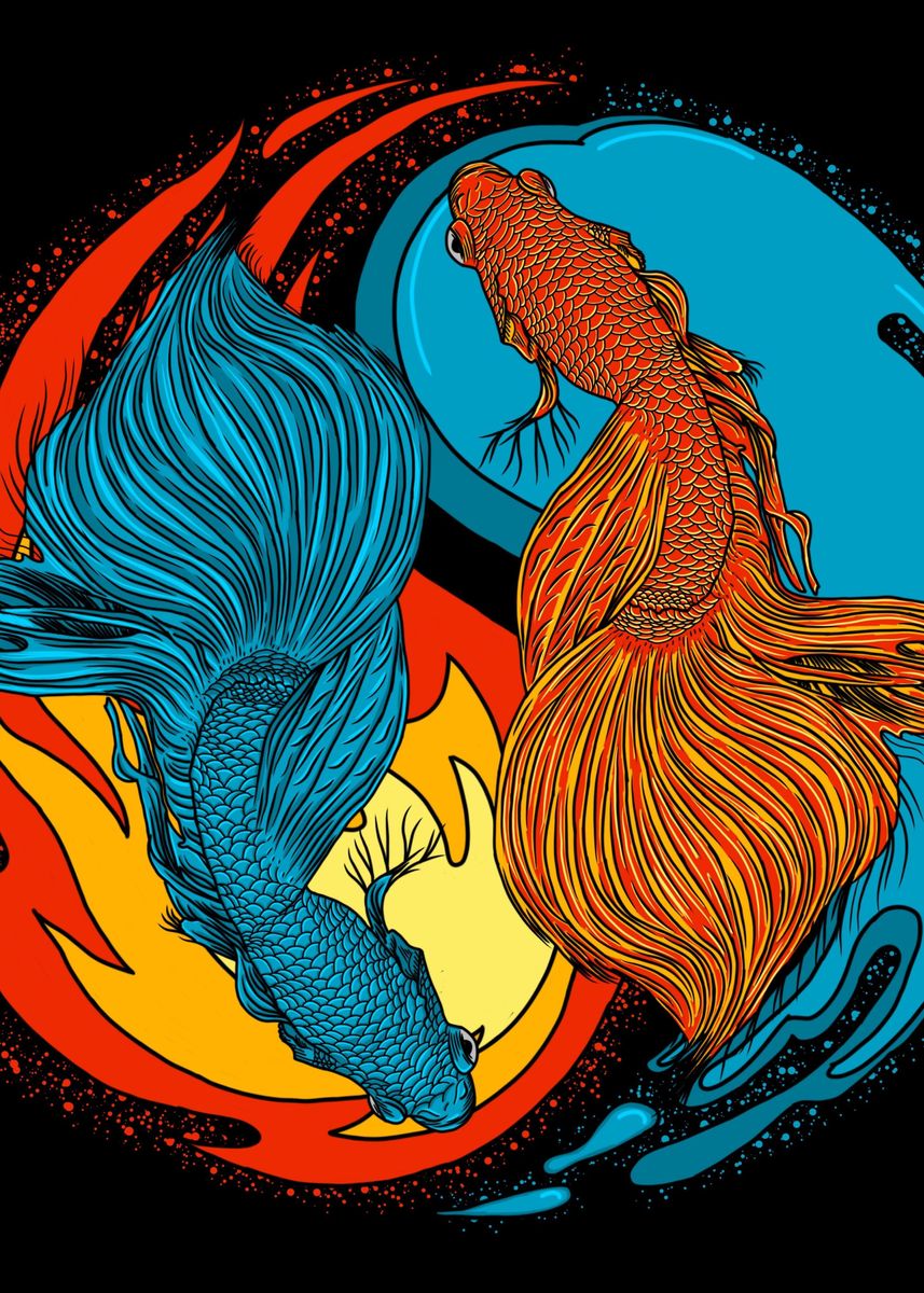 'Ying Yang Fish Balance ' Poster, picture, metal print, paint by ...