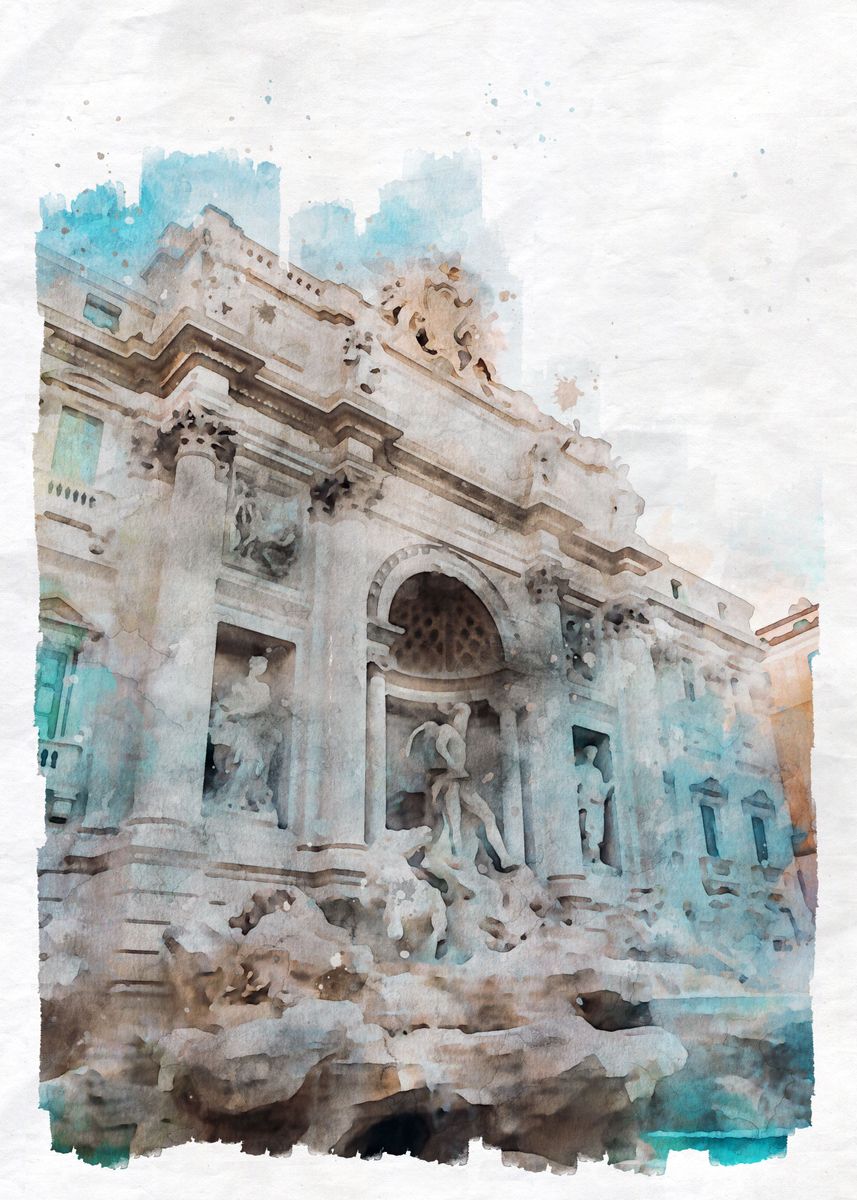 'Trevi Fountain Watercolor' Poster, picture, metal print, paint by ...