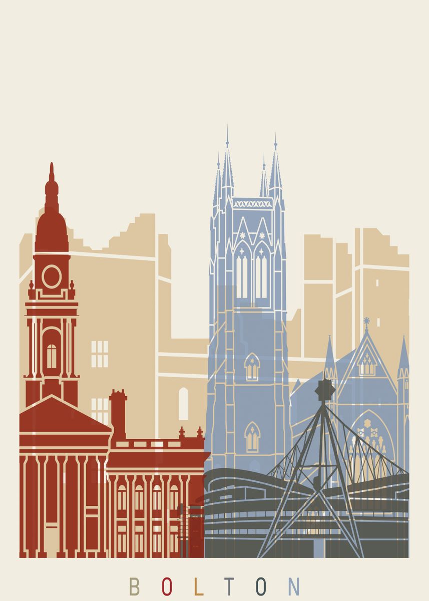 'Bolton skyline poster' Poster, picture, metal print, paint by Cristina ...