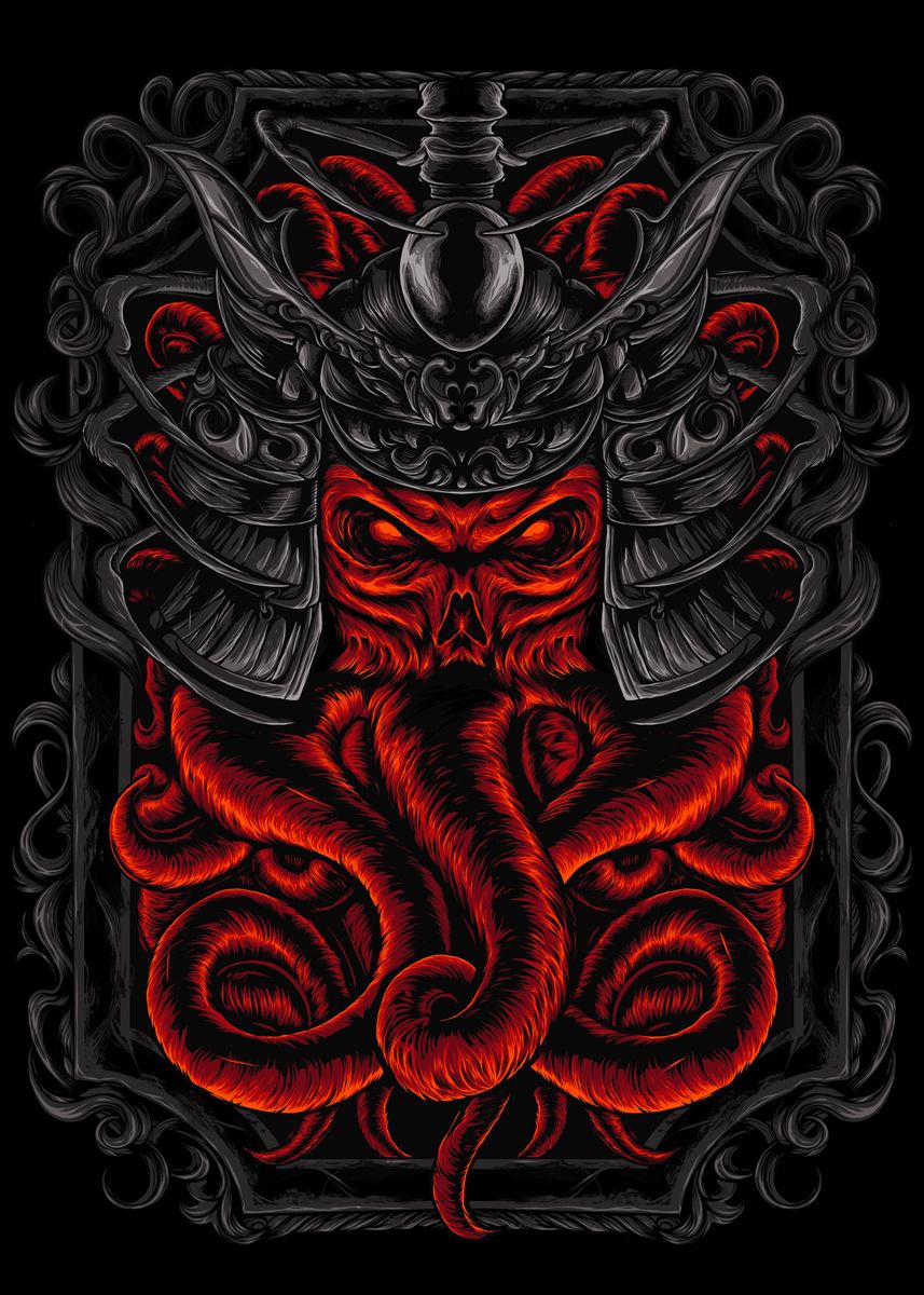 'Skull octopus samurai' Poster, picture, metal print, paint by Noiz ...