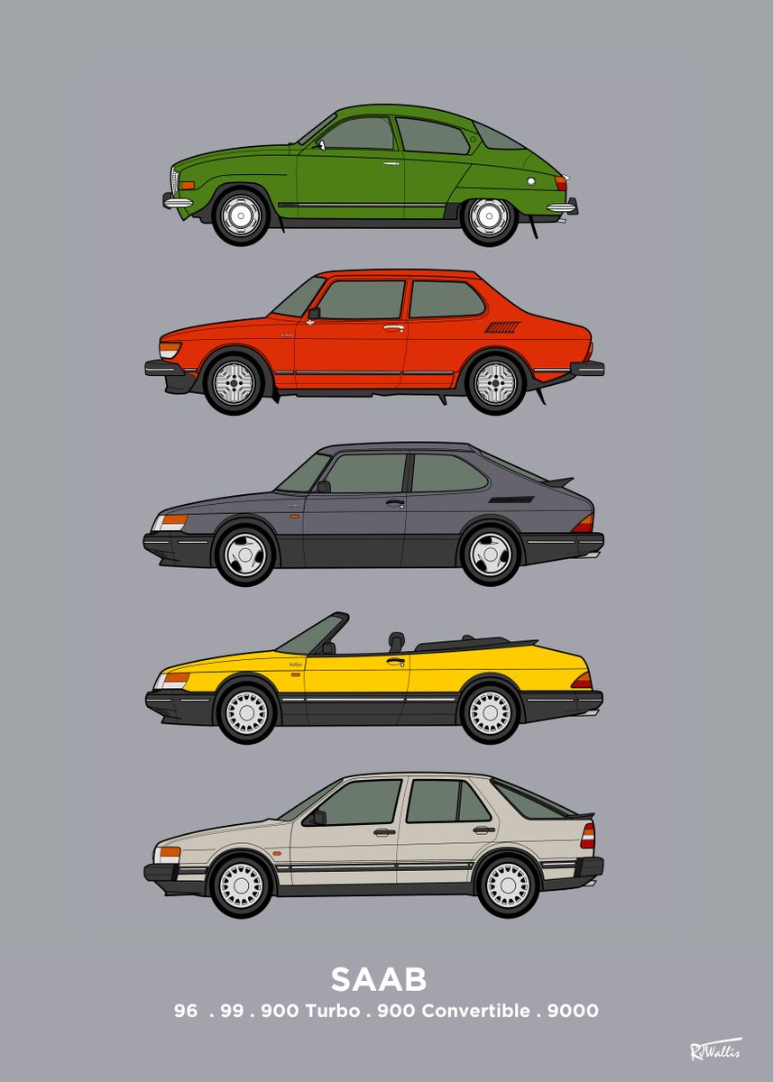 'Saab Car Collection' Poster, picture, metal print, paint by Russell ...