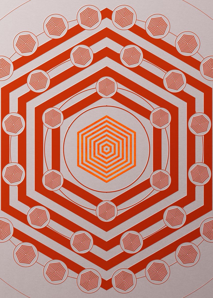'Red Orange Sacred Geometry' Poster, picture, metal print, paint by ...