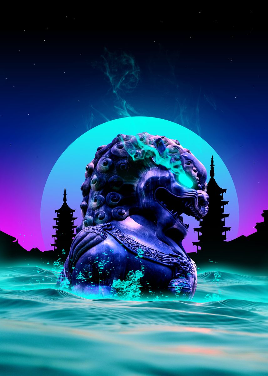 'synthwave statue chinese' Poster by INSPIRE COLLECTION | Displate