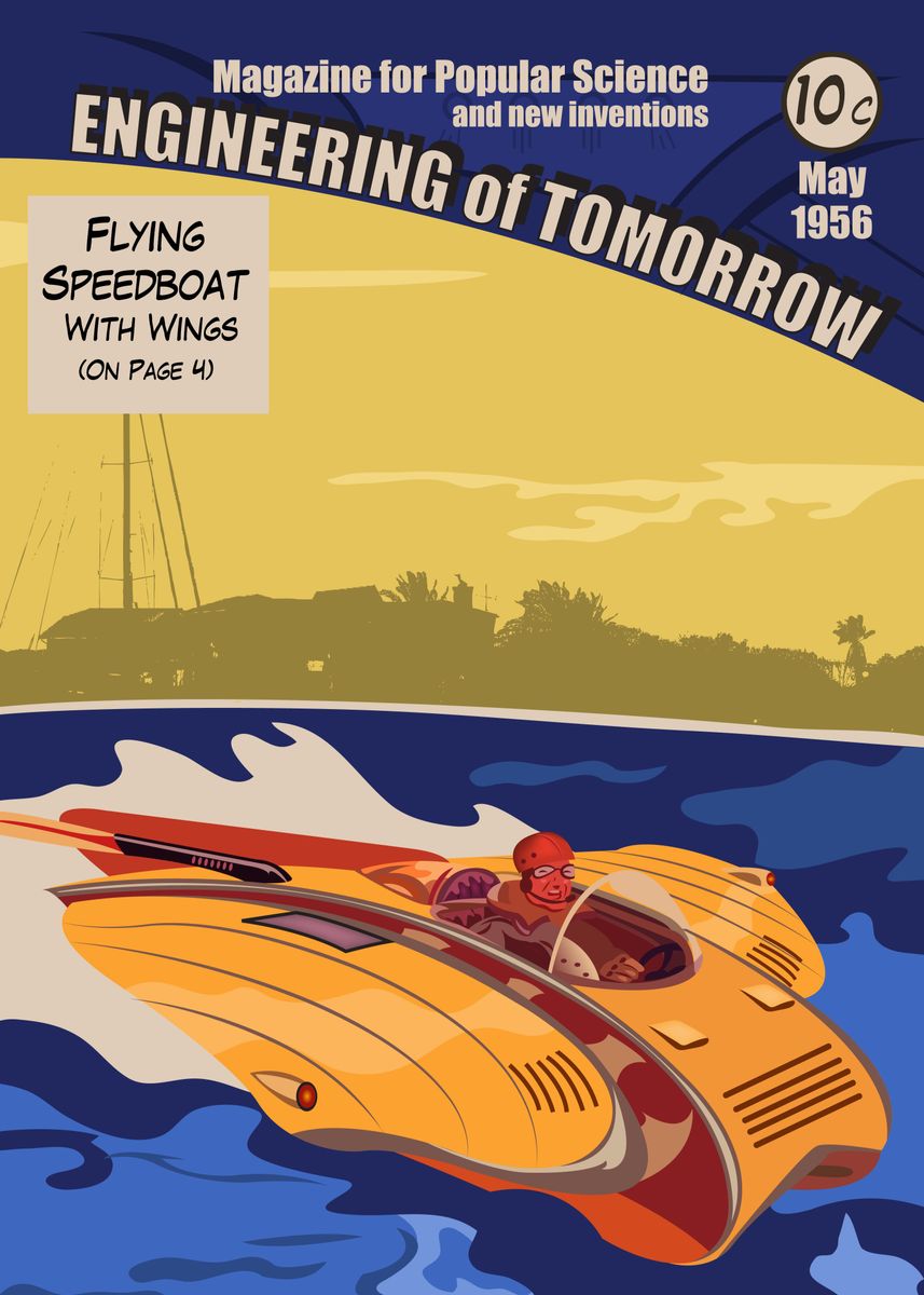 'Flying Speedboat' Poster, picture, metal print, paint by Long Shot ...
