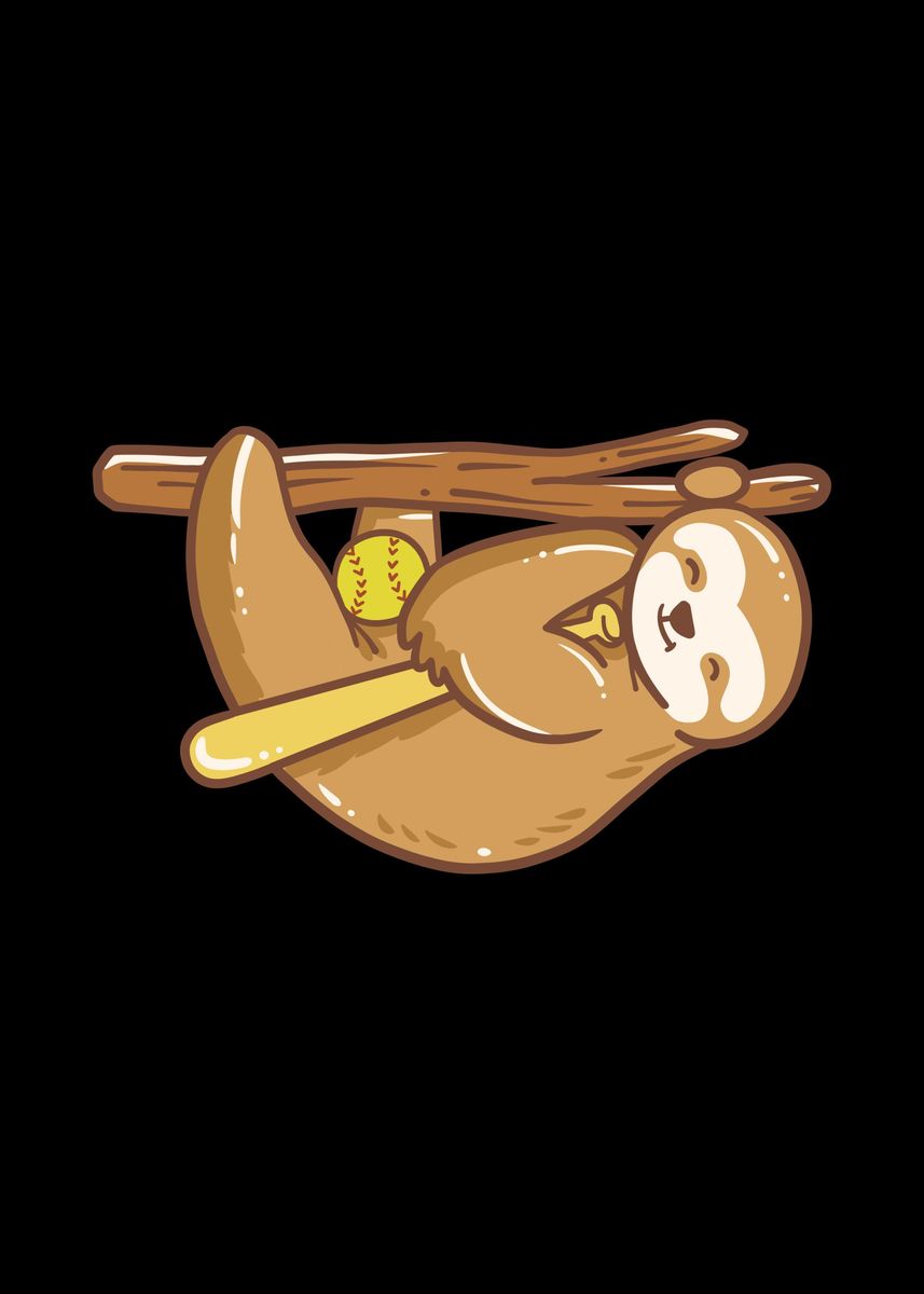 'Sloth Softball' Poster, picture, metal print, paint by Mealla | Displate