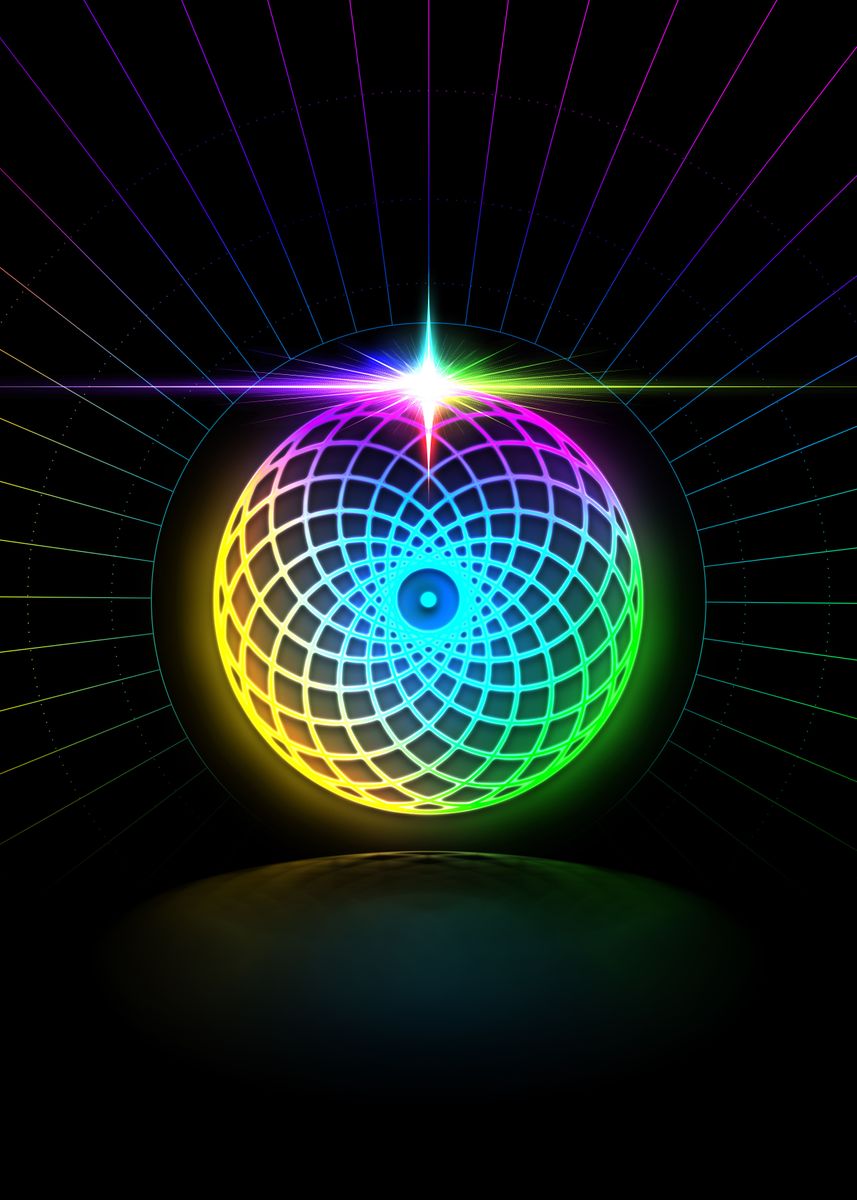 'Neon Sacred Geometry Glyph' Poster, picture, metal print, paint by ...