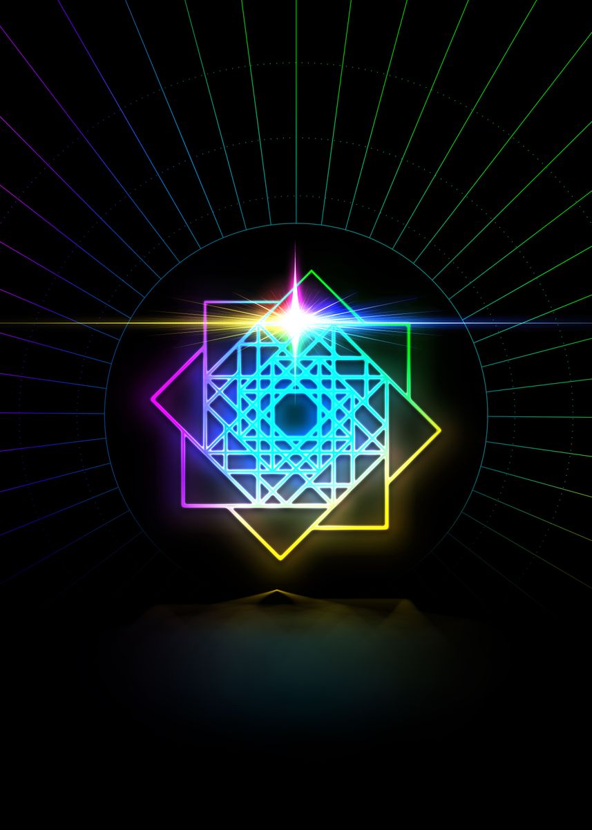 'Neon Sacred Geometry Glyph' Poster, picture, metal print, paint by ...
