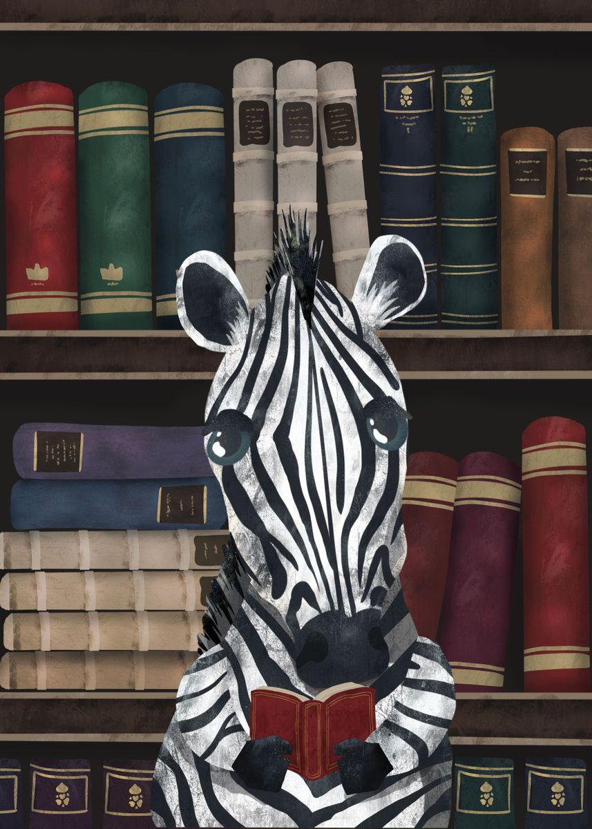 'Zebra Book Lover' Poster, picture, metal print, paint by XandYart ...