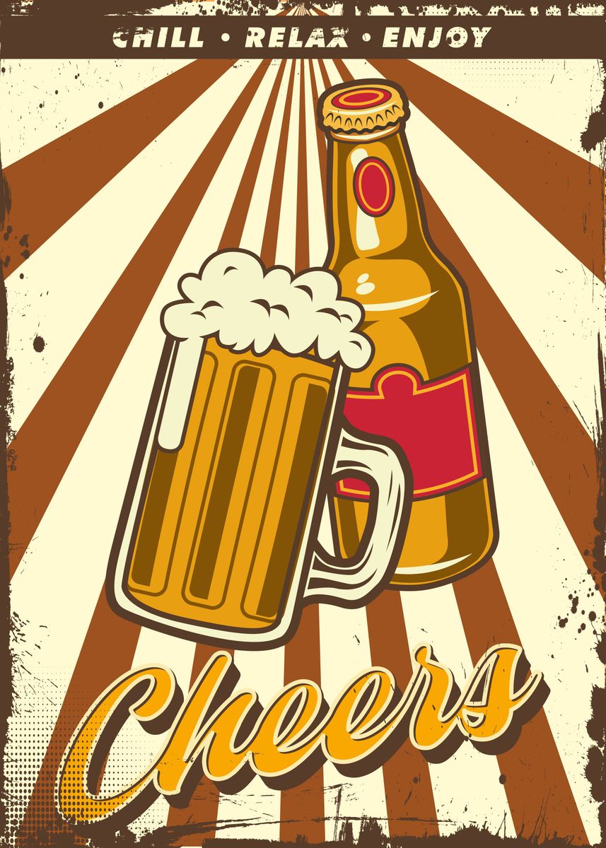 'Cheers Vintage' Poster, picture, metal print, paint by OXT Design ...