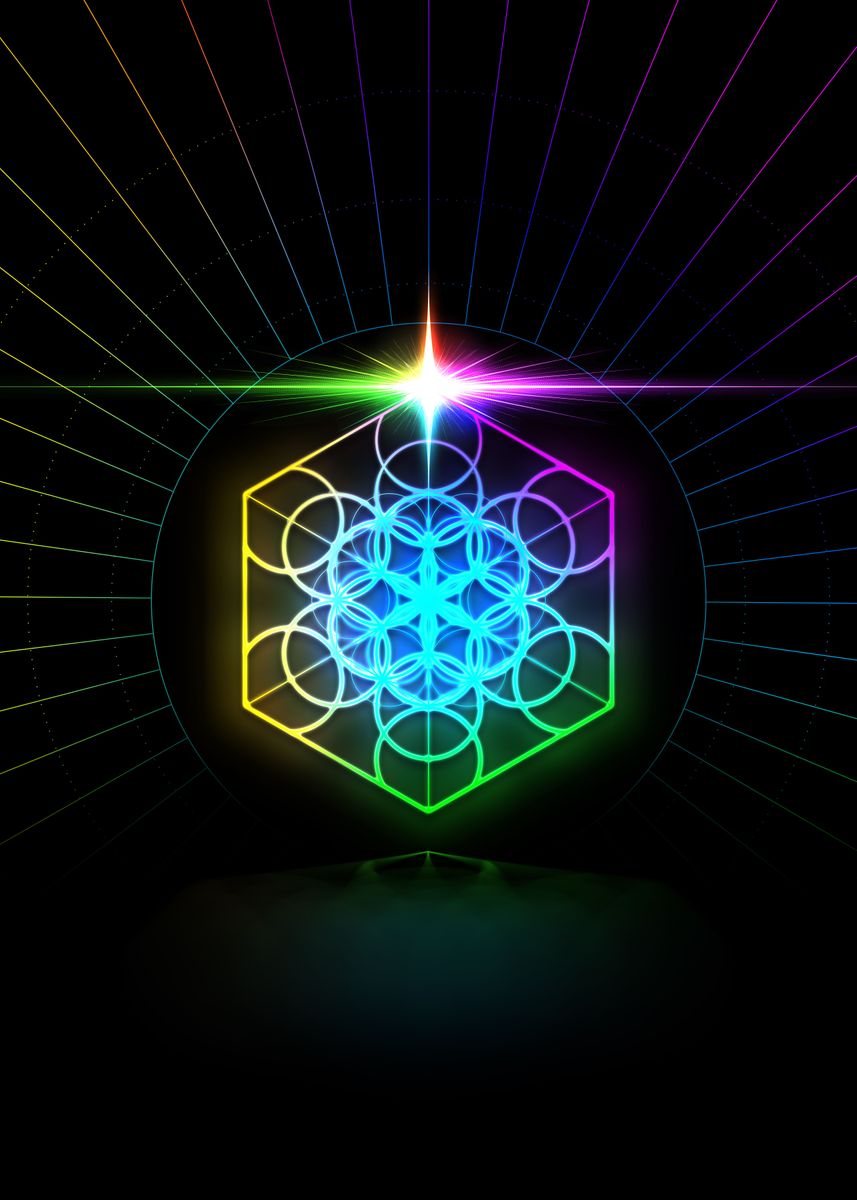 'Neon Sacred Geometry Glyph' Poster, picture, metal print, paint by ...