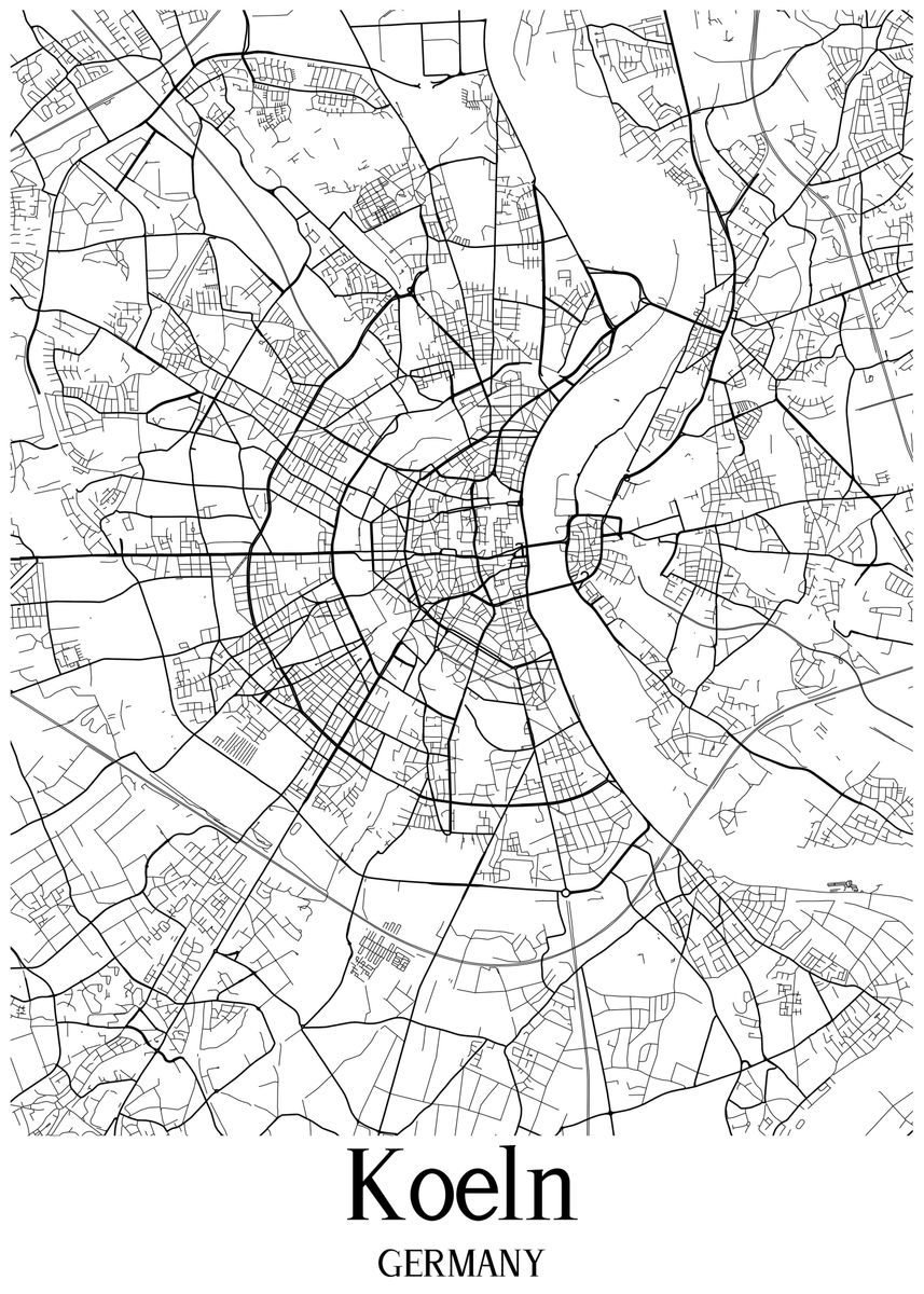 'Koeln Cologne City Map ' Poster, picture, metal print, paint by Max ...