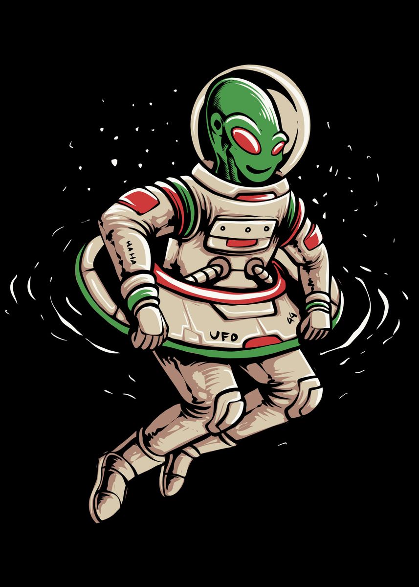 'Alien with ufo' Poster, picture, metal print, paint by JusticeEichmann ...