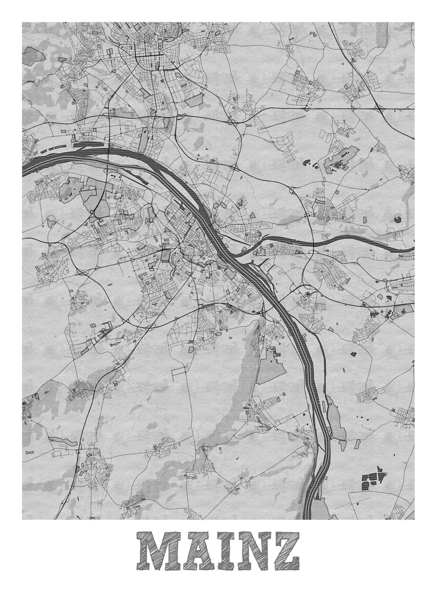 'Mainz City Map Germany' Poster, picture, metal print, paint by Max ...