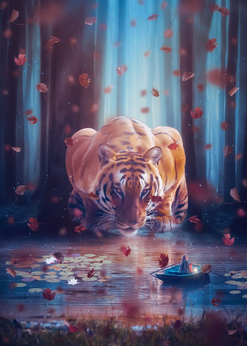 'Giant Tiger and Princess' Poster, picture, metal print, paint by Gen Z ...
