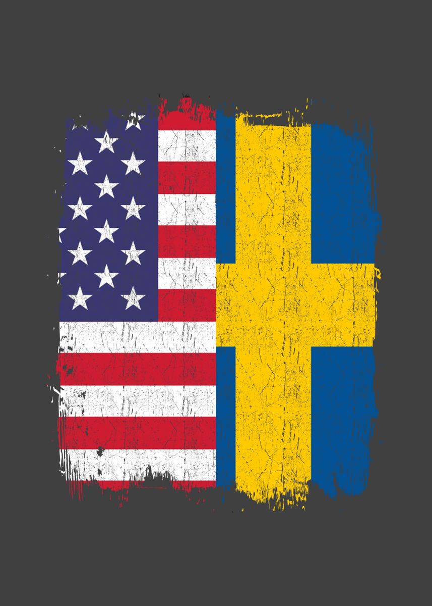 'Sweden USA Flag' Poster, picture, metal print, paint by schmugo | Displate