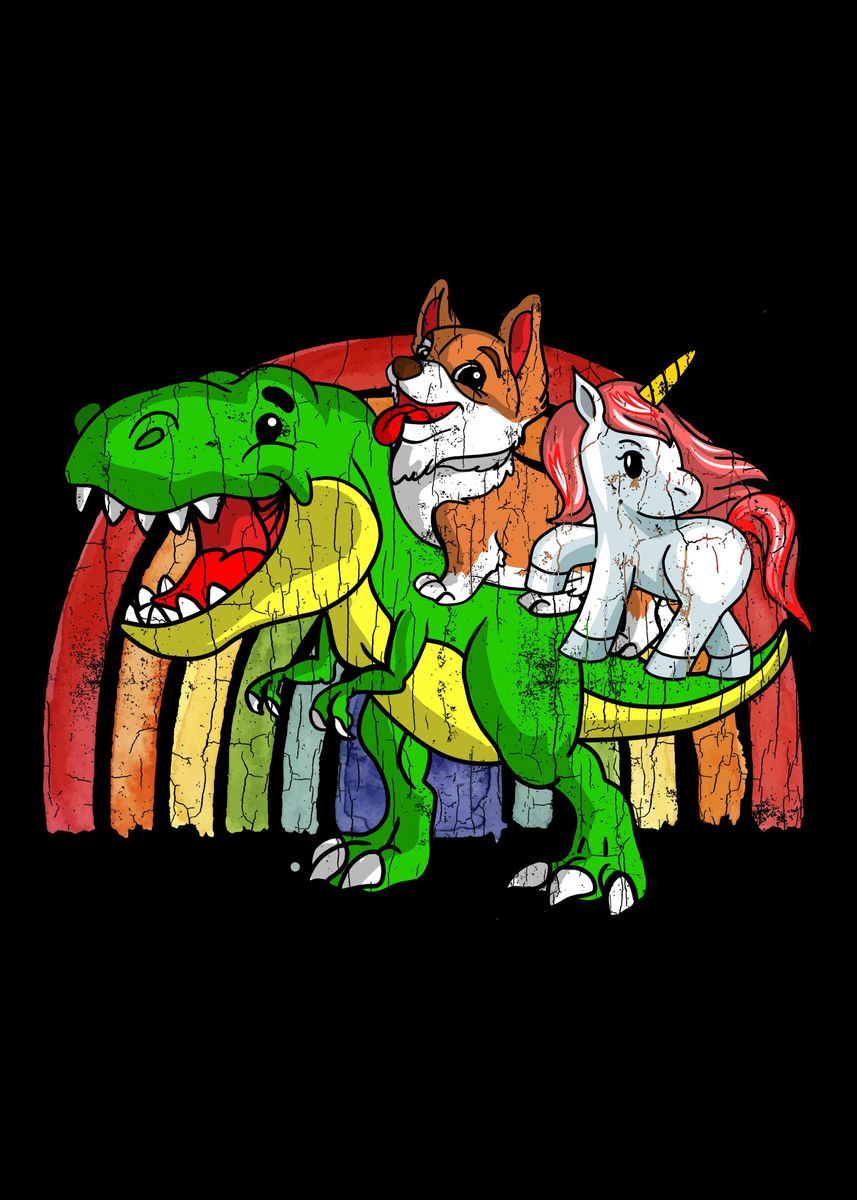 'Dinosaur Dog Puppy Unicorn' Poster, picture, metal print, paint by ...