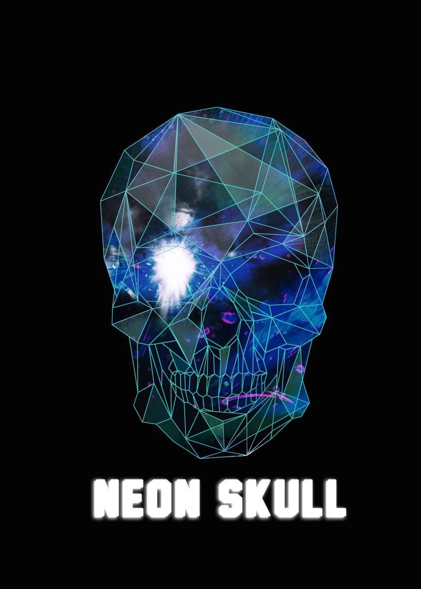 'Neon abstract glow skull' Poster, picture, metal print, paint by Vardi ...