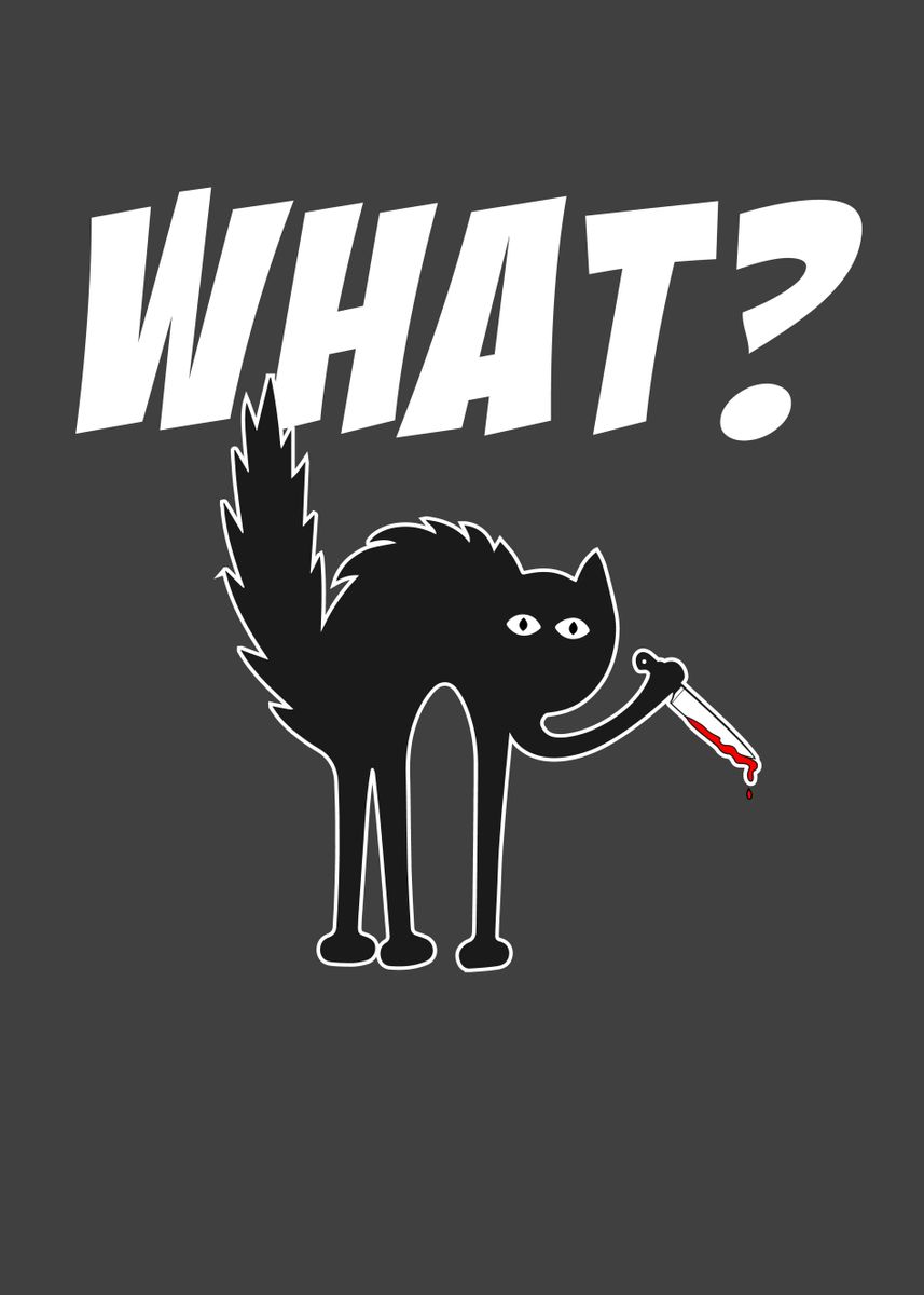 'Murderous Cat With Knife' Poster, picture, metal print, paint by ...