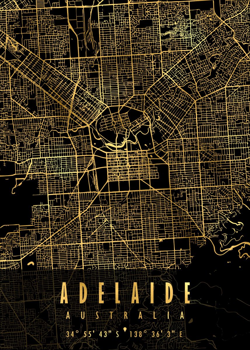 'Adelaide Map Australia' Poster, picture, metal print, paint by ...
