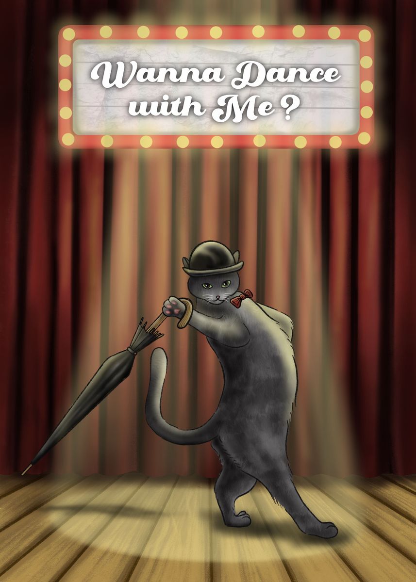 'Dancing Cat' Poster, picture, metal print, paint by taofik merchsigns ...