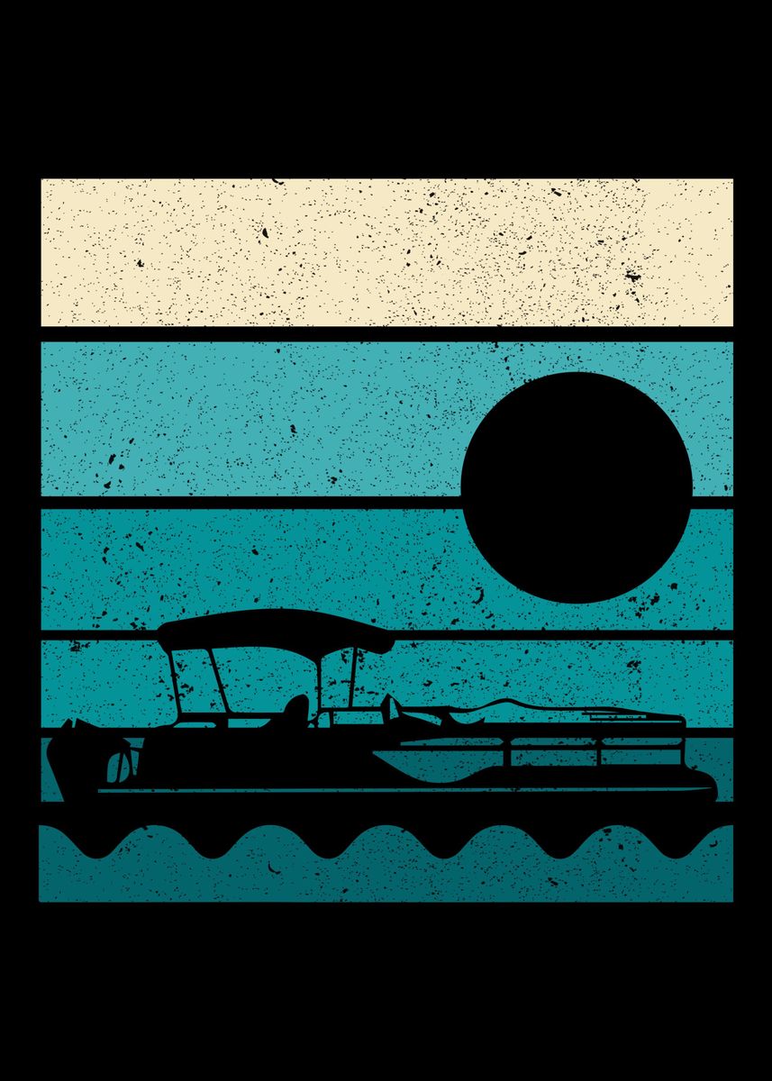 'Retro Pontoon Boat Boating' Poster, picture, metal print, paint by ...