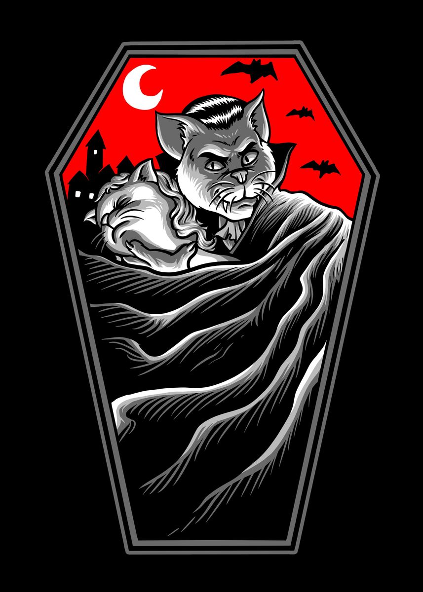 'Cat cula, night fantasy' Poster, picture, metal print, paint by taofik ...