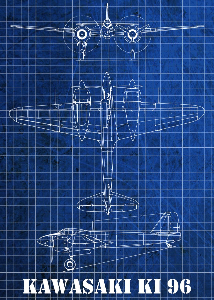 'Blueprint Kawasaki Ki96' Poster, picture, metal print, paint by Geoji ...