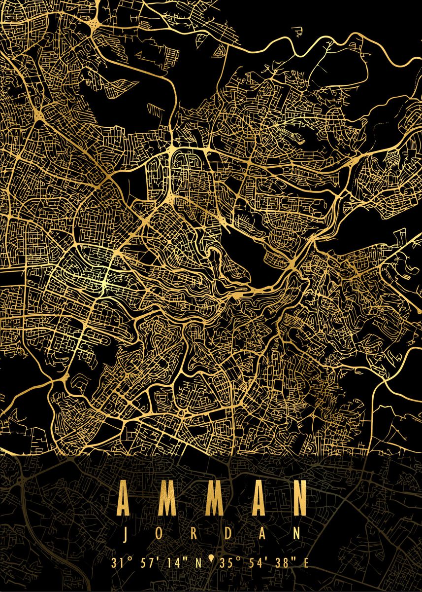 'Amman Map Jordan' Poster, picture, metal print, paint by Artistic ...