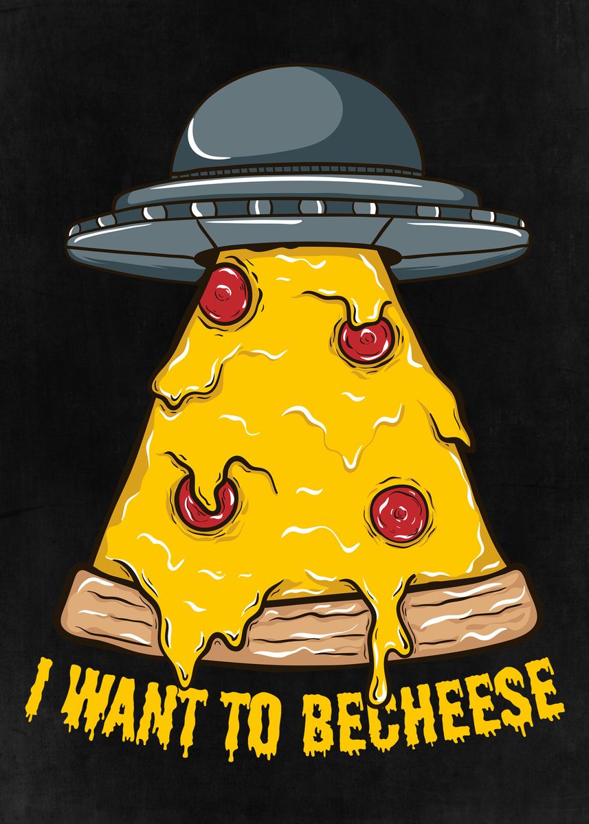 'Alien Pizza UFO' Poster by John Marinakis | Displate