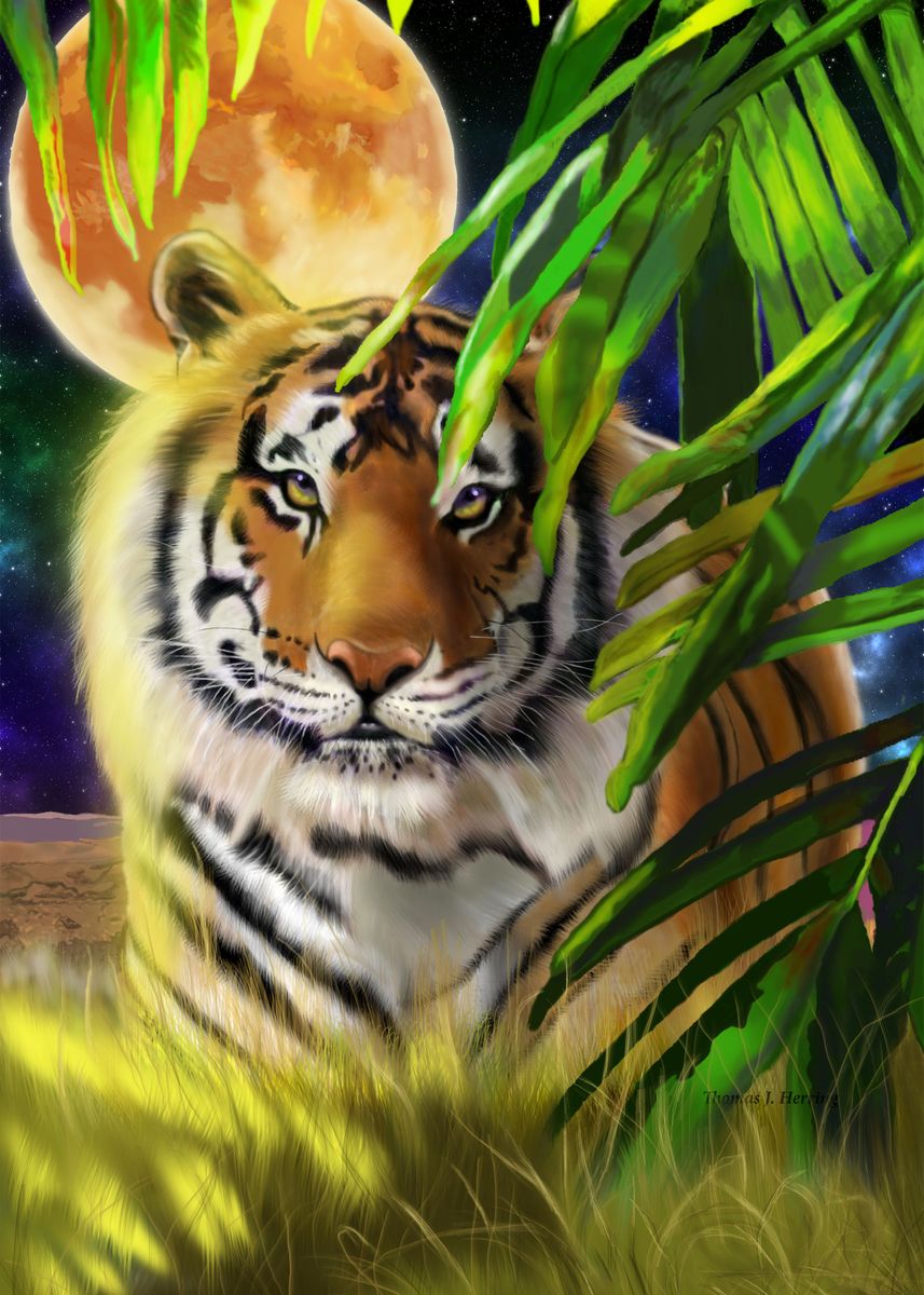 'Moonlight Siberian tiger' Poster, picture, metal print, paint by ...