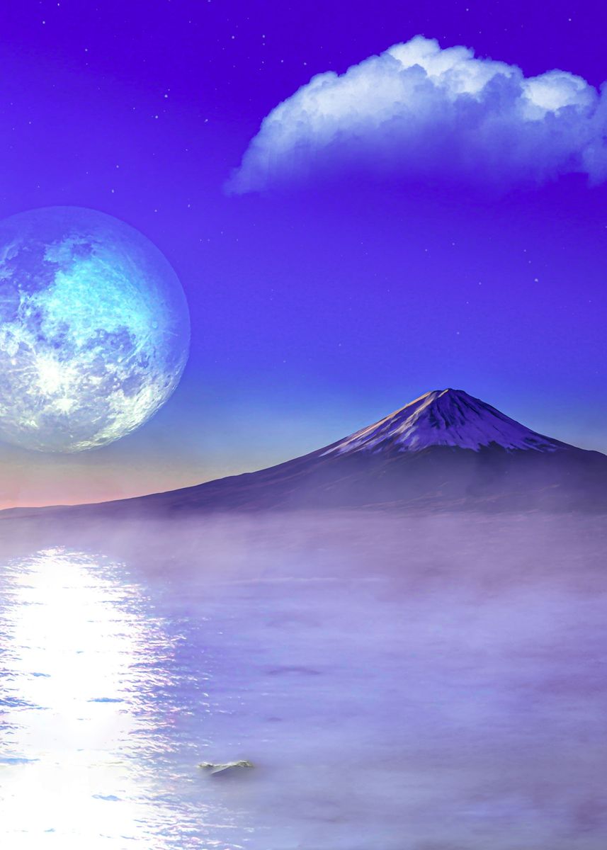 'Fuji Moon ' Poster, picture, metal print, paint by Stephen Bredenkamp ...