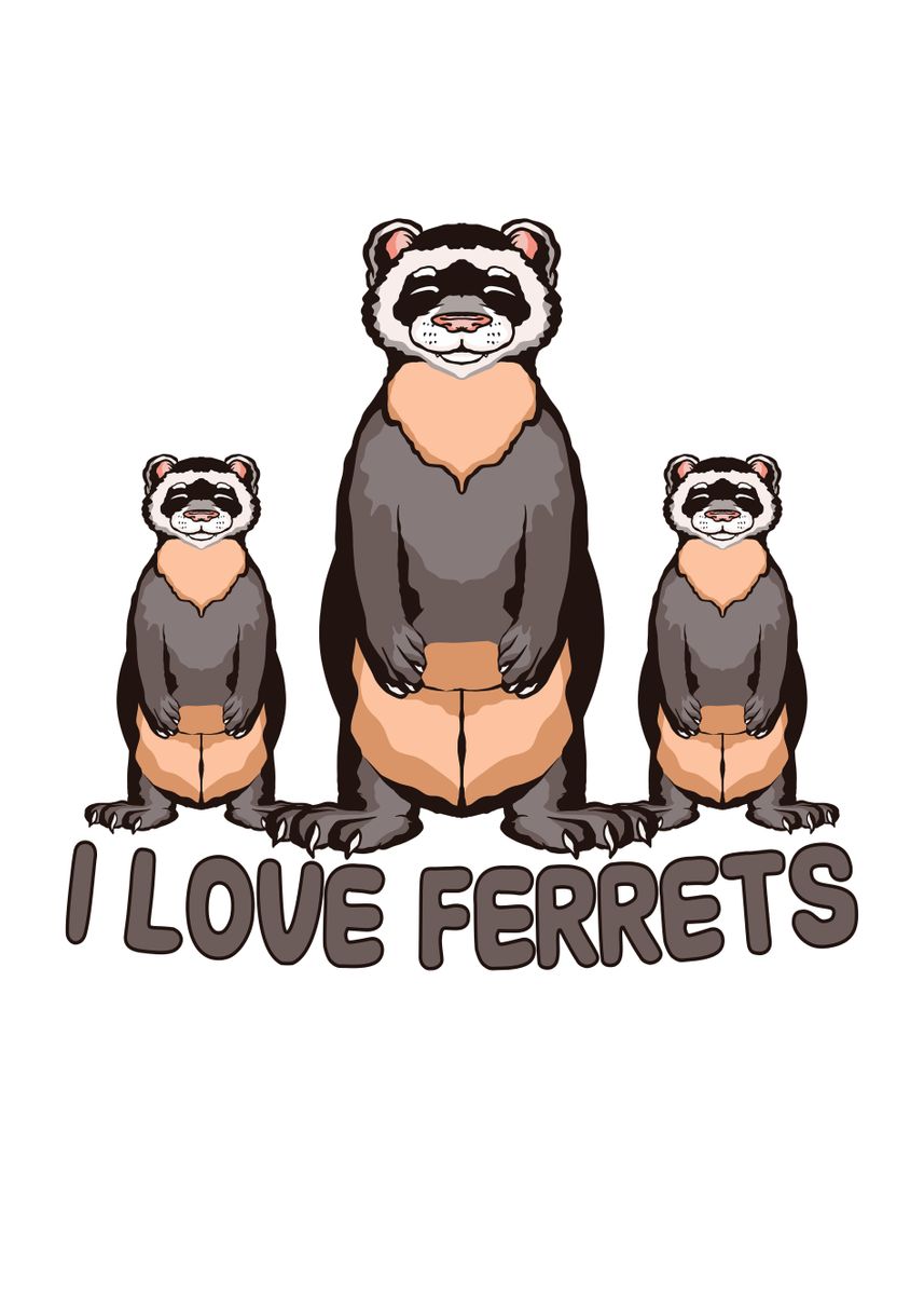 'I love ferrets' Poster, picture, metal print, paint by Lukes Pixel Studio | Displate