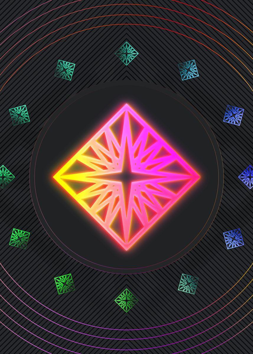 'Neon Geometric Glyph Rune' Poster by Holy Rock Design | Displate