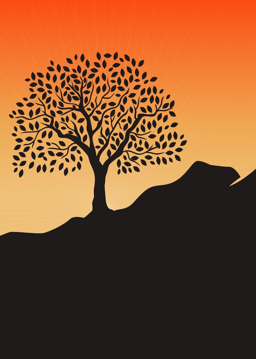 'Tree by Sunset Nature' Poster, picture, metal print, paint by Max Ronn ...