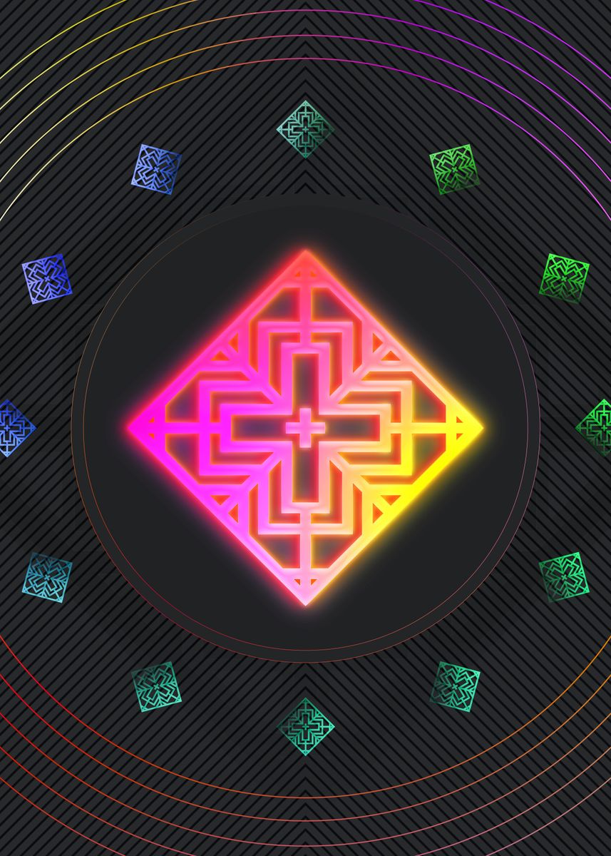 'Neon Sacred Geometry Glyph' Poster, picture, metal print, paint by ...