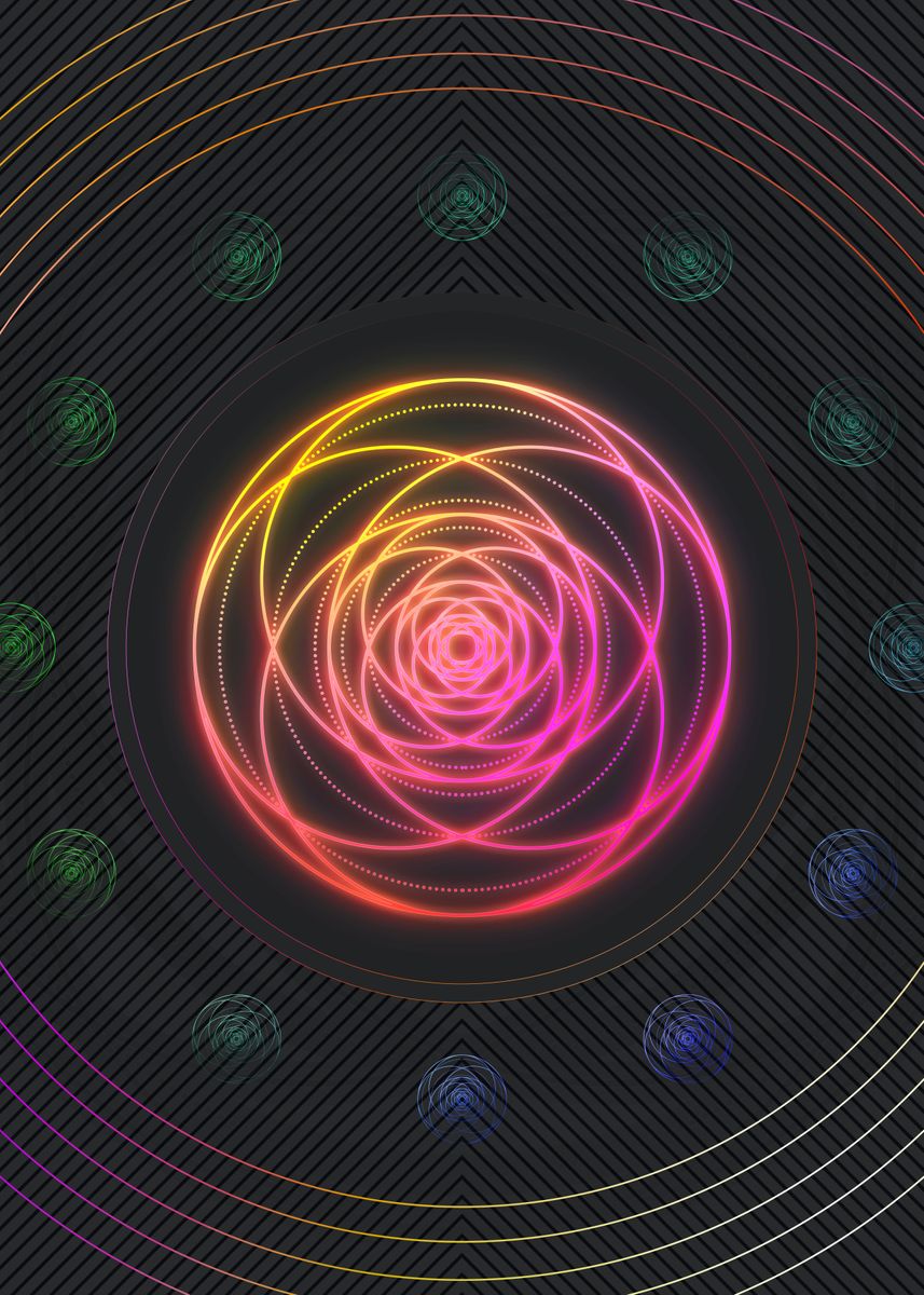 'Neon Sacred Geometry Glyph' Poster, picture, metal print, paint by ...