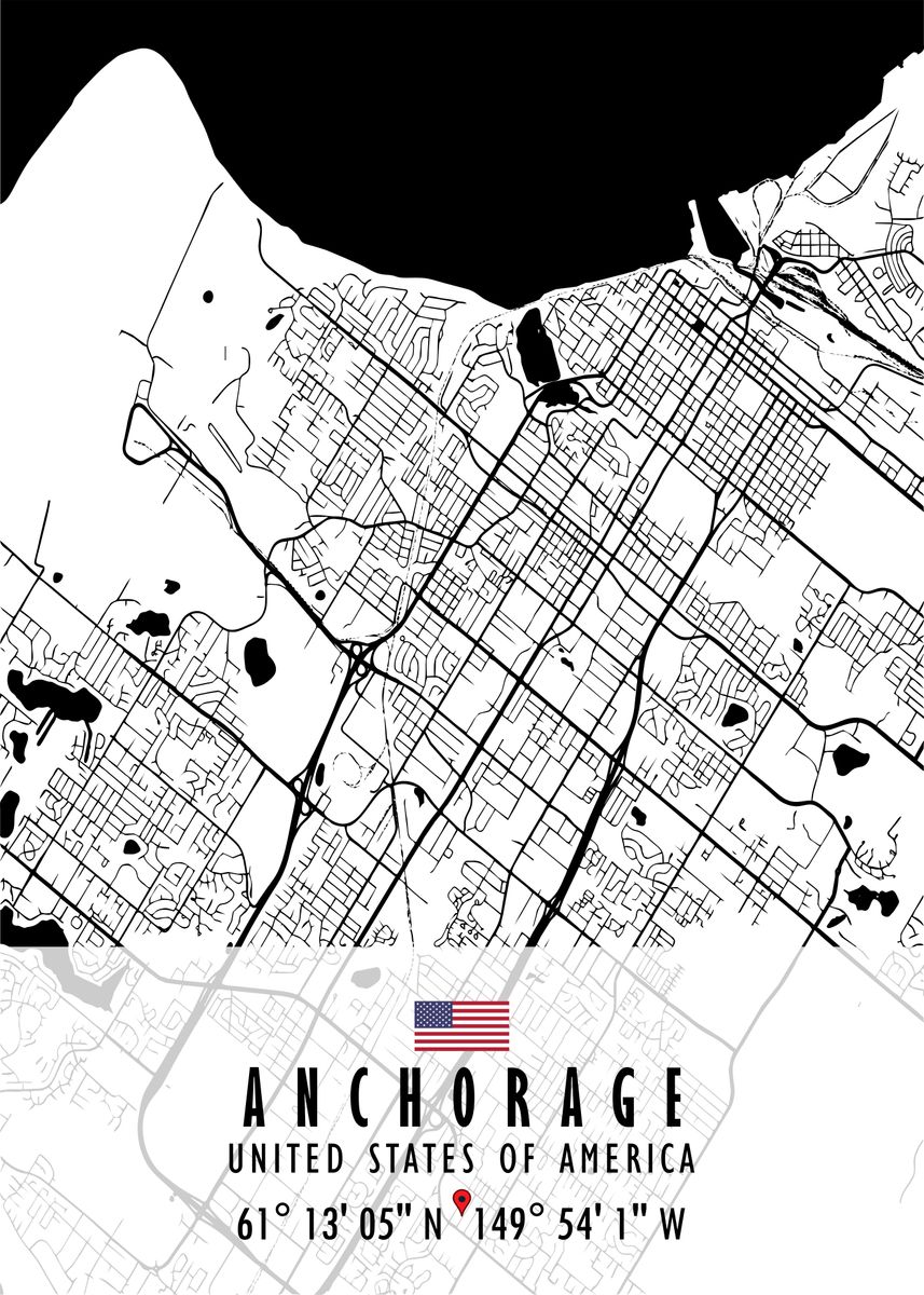 'Anchorage Map USA' Poster, picture, metal print, paint by Artistic ...