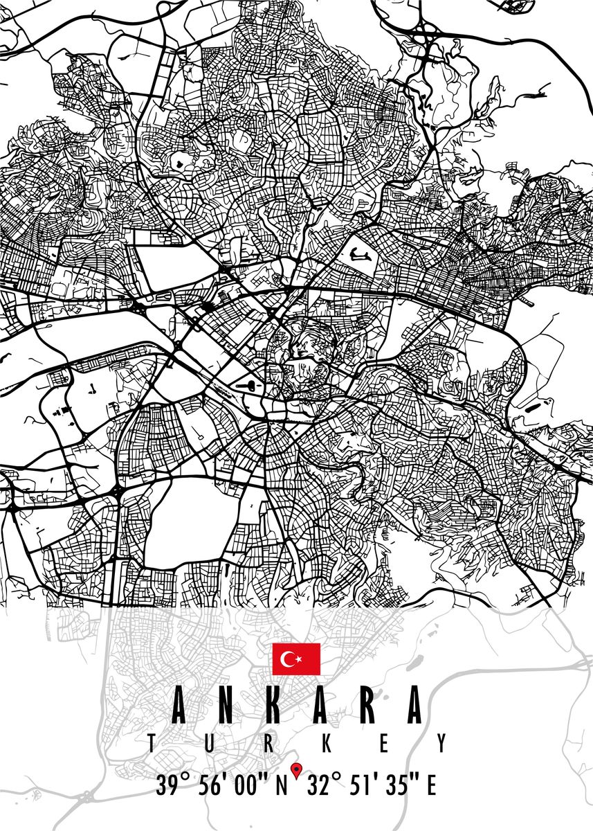 'Ankara Map Turkey' Poster, picture, metal print, paint by Artistic Paradigms | Displate