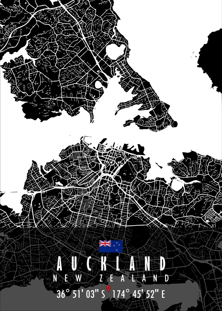 'Auckland Map New Zealand' Poster by Artistic Paradigms | Displate