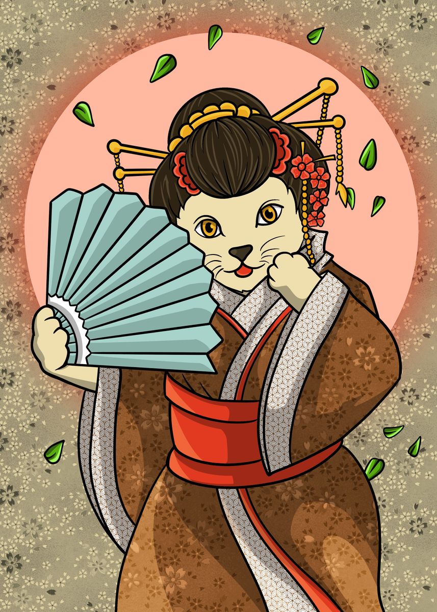 'cartoon Geisha cat' Poster, picture, metal print, paint by taofik ...