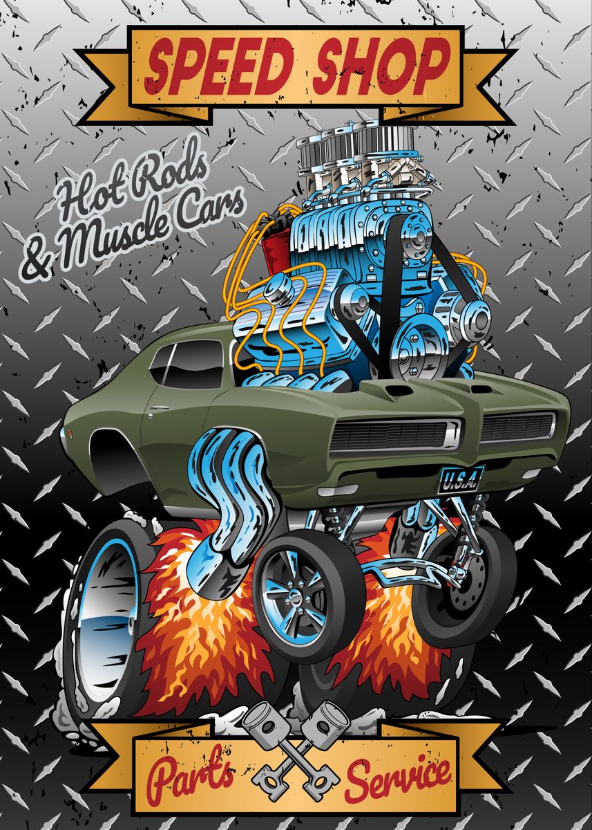 'Hot Rod Crazy Wheels' Poster by Paulix Bed | Displate